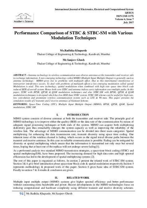 Pdf Performance Comparison Of Stbc And Stbc Sm With Various Modulation
