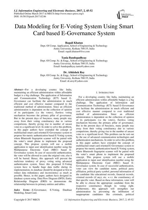 Data Modeling For E Voting System Using Smart Card Based E Governance System Ijieeb