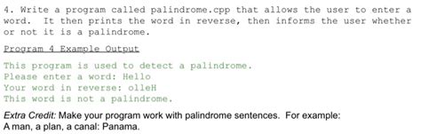Solved Write A Program Called Palindrome Cpp That Allows Chegg