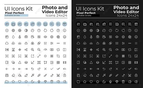 Linear Ui Icons Set For Photo And Video Editors Designed For Both Dark And Light Modes With