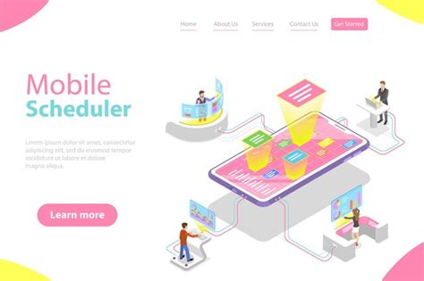 Premium Vector Flat Isometric Vector Landing Page Template Of Mobile Scheduler Business