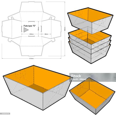 스택 골판지 트레이 컵 케이크 과자 식품 디스플레이 또는 선물 및 다이 컷 패턴을위한 특별한 수송합니다 Eps 파일은 전체 스케일이며 완벽하게 작동합니다 실제 골판지 생산을
