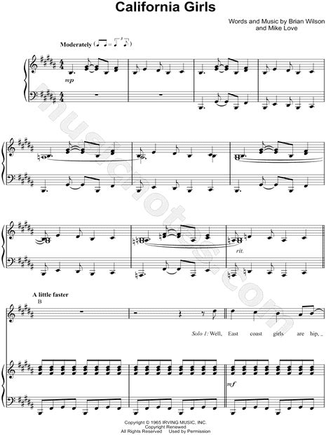 The Beach Boys California Girls Sheet Music In B Major Transposable