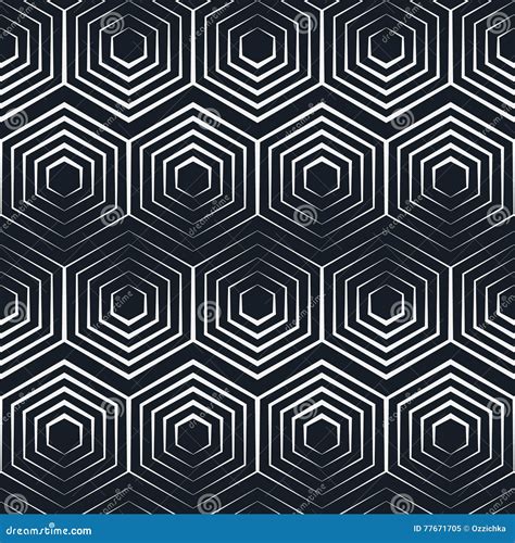 Seamless Hexagon Monochrome Pattern Repeating Geometric Texture Linear Structure Background
