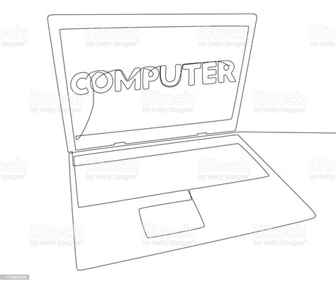 One Continuous Line Of Laptop With Computer Word Thin Line Illustration