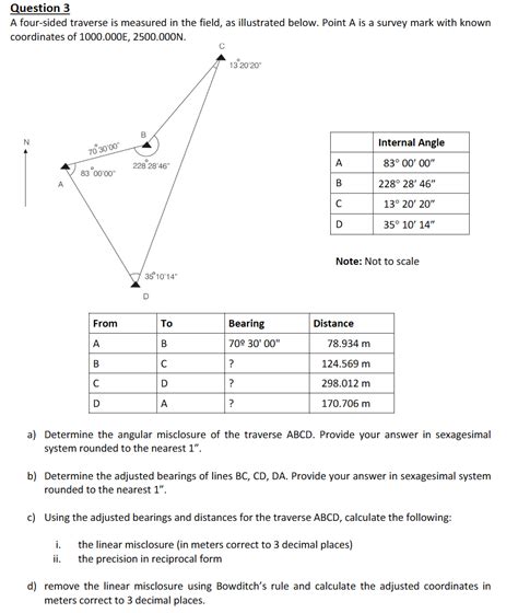 Solved Question 3 A Four Sided Traverse Is Measured In The Chegg Com