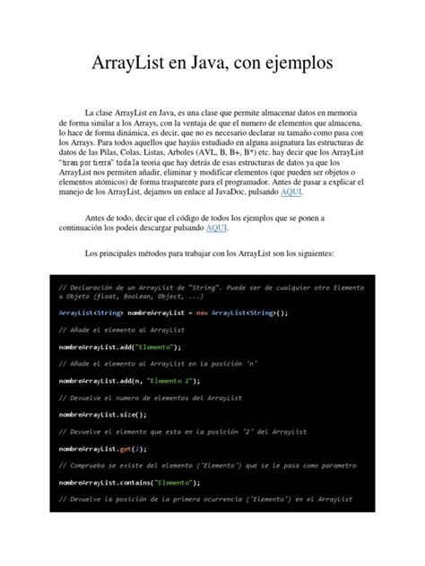 Arraylist En Java Pdf Java Lenguaje De Programación
