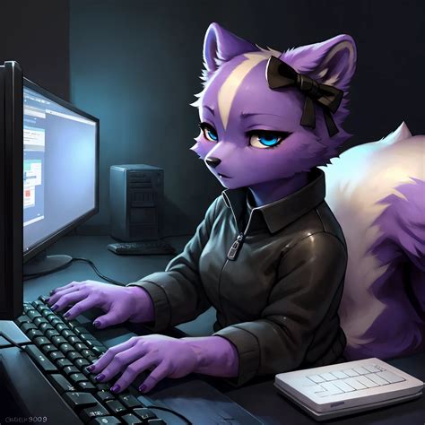 Purple Cat Sitting At A Computer Desk With A Keyboard And Mouse Seaart Ai