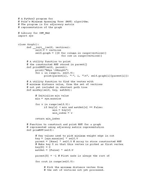 Prims A Python3 Program For Prims Minimum Spanning Tree Mst
