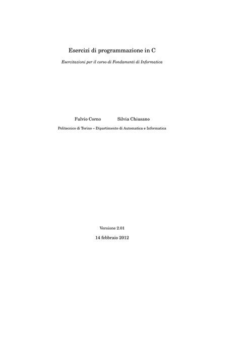 esercizi di programmazione in c esercizi di programmazione in c