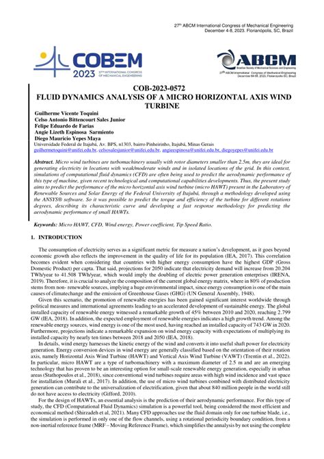Pdf Fluid Dynamics Analysis Of A Micro Horizontal Axis Wind Turbine