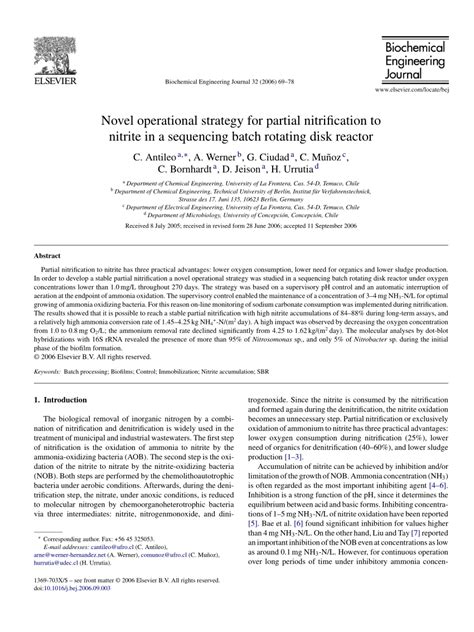 Pdf Novel Operational Strategy For Partial Nitrification To Nitrite In A Sequencing Batch