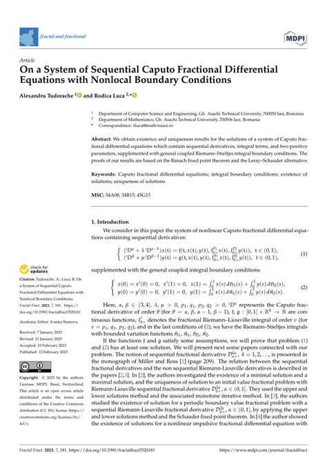 Pdf On A System Of Sequential Caputo Fractional Differential