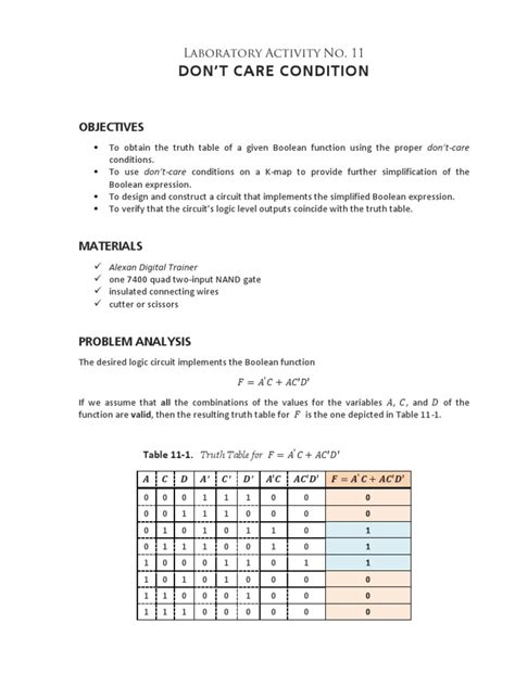 activity 11 don t care condition pdf logic gate boolean algebra