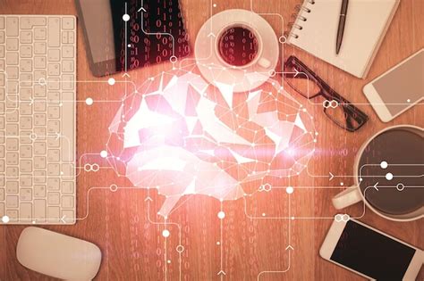 Premium Photo Multi Exposure Of Brain Drawing Over Work Table Desktop Top View Global Data