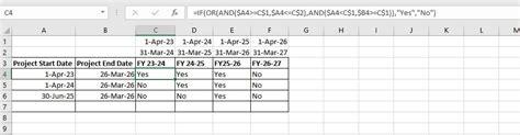 Excel Is A Start And End Date Lying Between A Project Start And End Date Stack Overflow