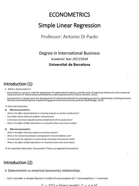 Econometrics simple linear regression | PDF | Errors And Residuals ...