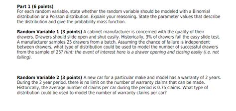 Solved Part Points For Each Random Variable State Chegg