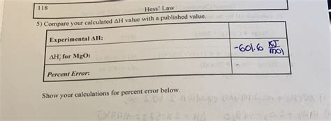 solved 118 hess law 5 compare your calculated ah value