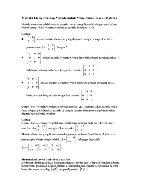 02 Matriks Elementer Dan Metode Untuk Menemukan Invers Pdf