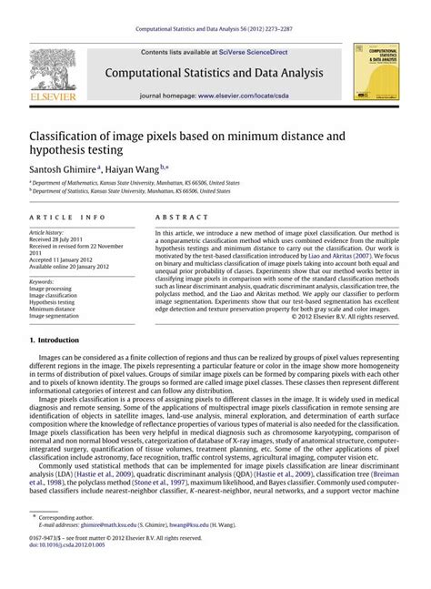 Pdf Classification Of Image Pixels Based On Minimum Distance And Hypothesis Testing Dokumen Tips
