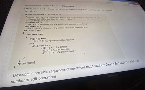 Solved Compute The Edit Distance Between Cats And Fast 1