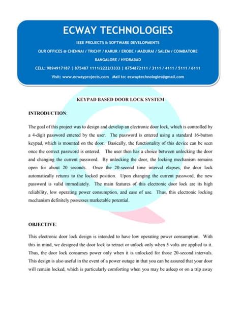 Keypad Based Security System And Door Lock Docx
