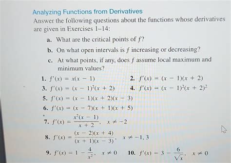 solved analyzing functions from derivatives answer the