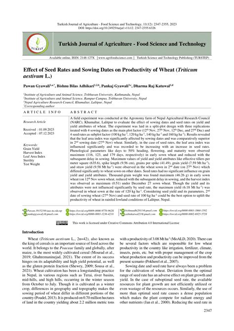Pdf Effect Of Seed Rates And Sowing Dates On Productivity Of Wheat