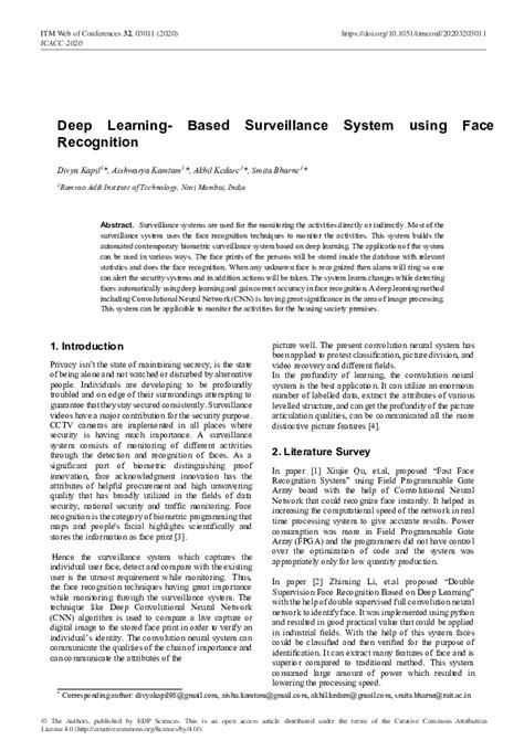 Pdf Deep Learning Based Surveillance System Using Face Recognition