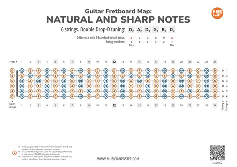 Guitar Fretboard Map With All Notes In Double Drop D Tuning