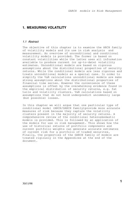 Pdf Garch Models In Risk Management Measuring Volatility