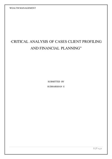 Wealth Management Client Profiling And Financial Planning Docx