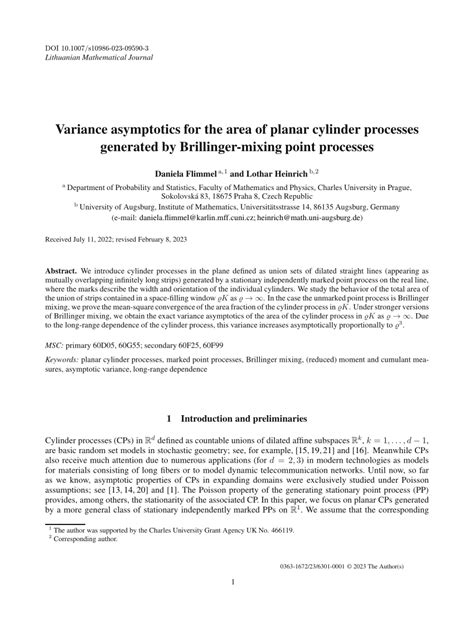 Pdf Variance Asymptotics For The Area Of Planar Cylinder Processes Generated By Brillinger