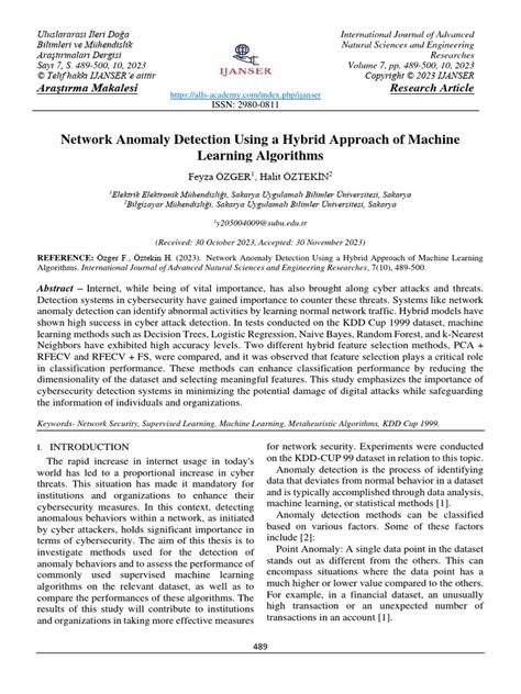 network anomaly detection using a hybrid approach of machine h Öztekin