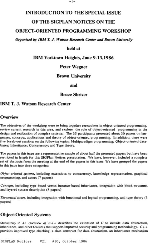 Introduction To The Special Issue Of The Sigplan Notices On The Object