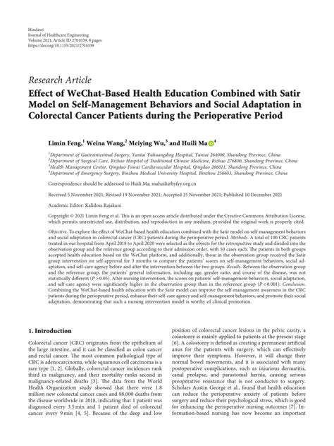 Pdf Effect Of Wechat Based Health Education Combined With Satir Model On Self Management