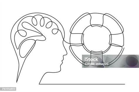 인간의 머리와 뇌 구명 부표에 대해 생각하는 지속적인 양식화 된 현대 그림 구원에 대해 생각하거나 도움이 필요하다 자원 봉사