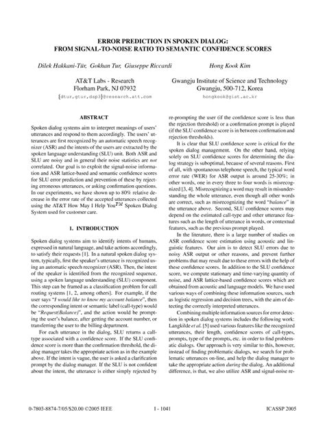 Error Prediction In Spoken Dialog From Signal To Noise Ratio To Semantic Confidence Scores
