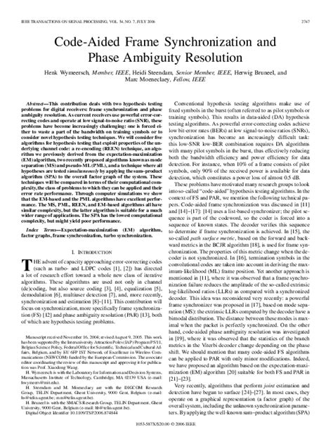 pdf code aided frame synchronization and phase ambiguity resolution