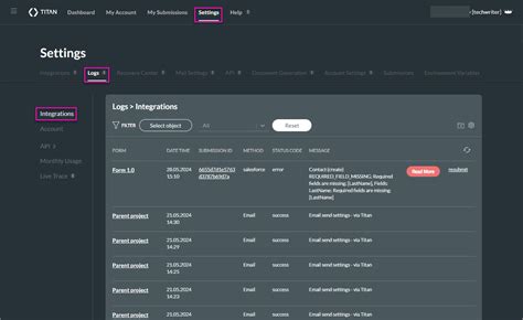 explore integration logs titan platform