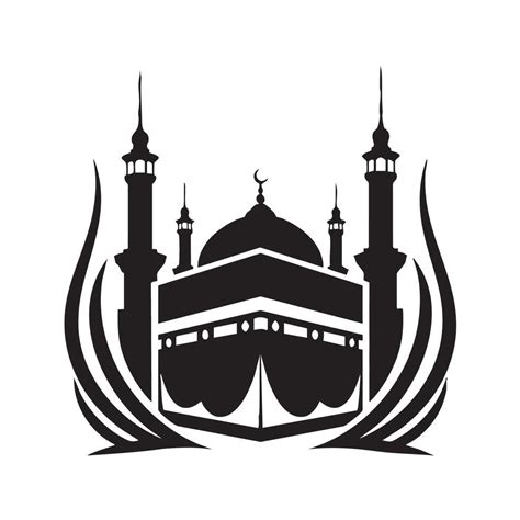Black Silhouette Of Kaaba With Minarets And Crescent Moon White Mecca 75515248 Vector Art At