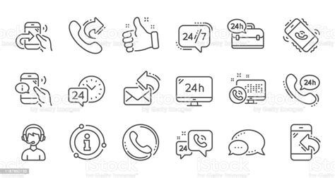 Processing Line Icons Call Center Support And Chat Message Linear Icon Set Vector Stock