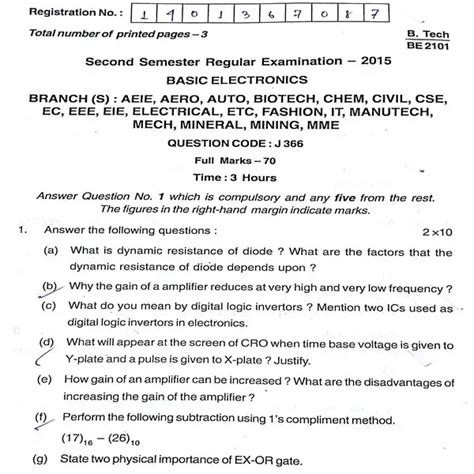 BPUT B Tech Basic Electronics Question First Year Second Sem
