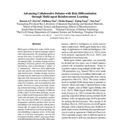 Advancing Collaborative Debates With Role Differentiation Through Multi Agent Reinforcement