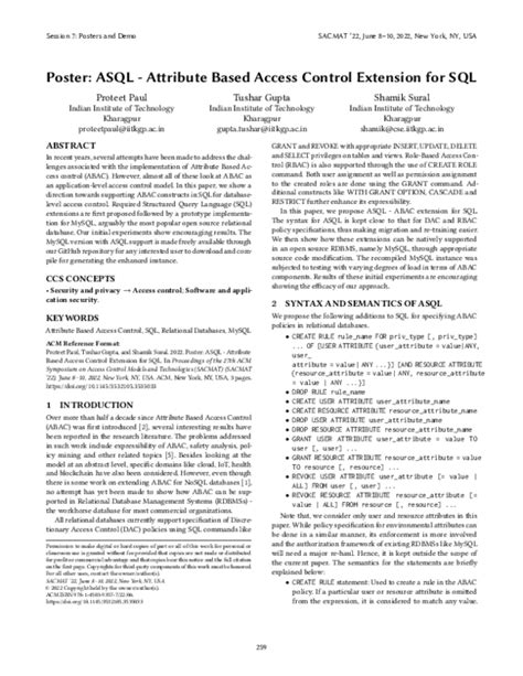 Pdf Poster Asql Attribute Based Access Control Extension For Sql