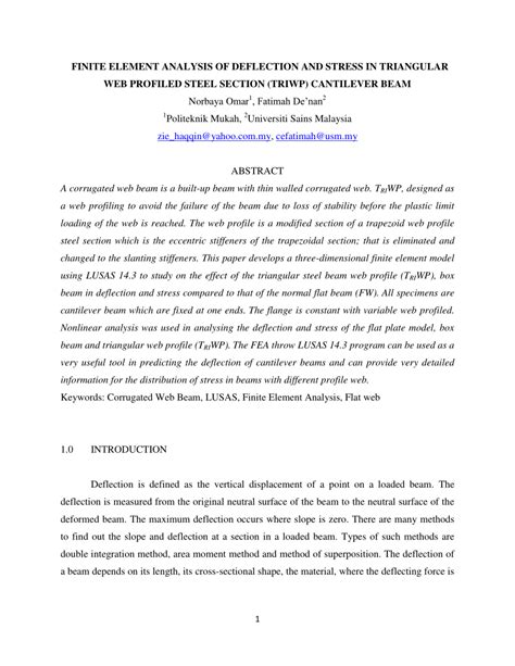 Pdf Finite Element Analysis Of Deflection And Stress In Triangular Web Profiled Steel Section