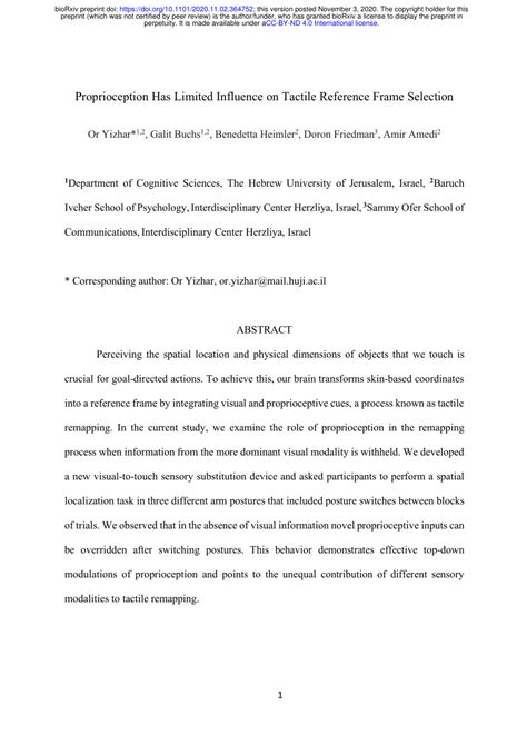 Pdf Proprioception Has Limited Influence On Tactile Reference Frame Selection