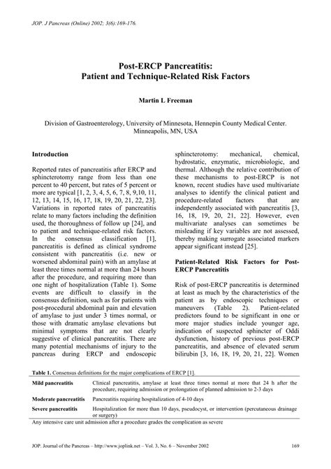 PDF Post ERCP Pancreatitis Patient And Technique Related Risk Factors