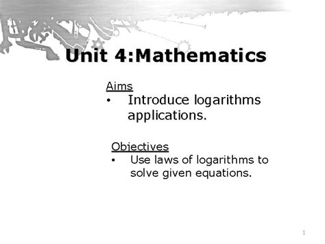 Unit Mathematics Aims Introduce Logarithms Applications Objectives